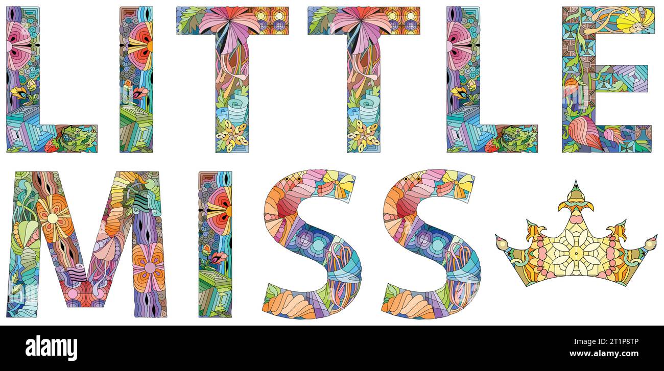 Hand-painted art design. Hand drawn illustration word LITTLE MISS for t ...