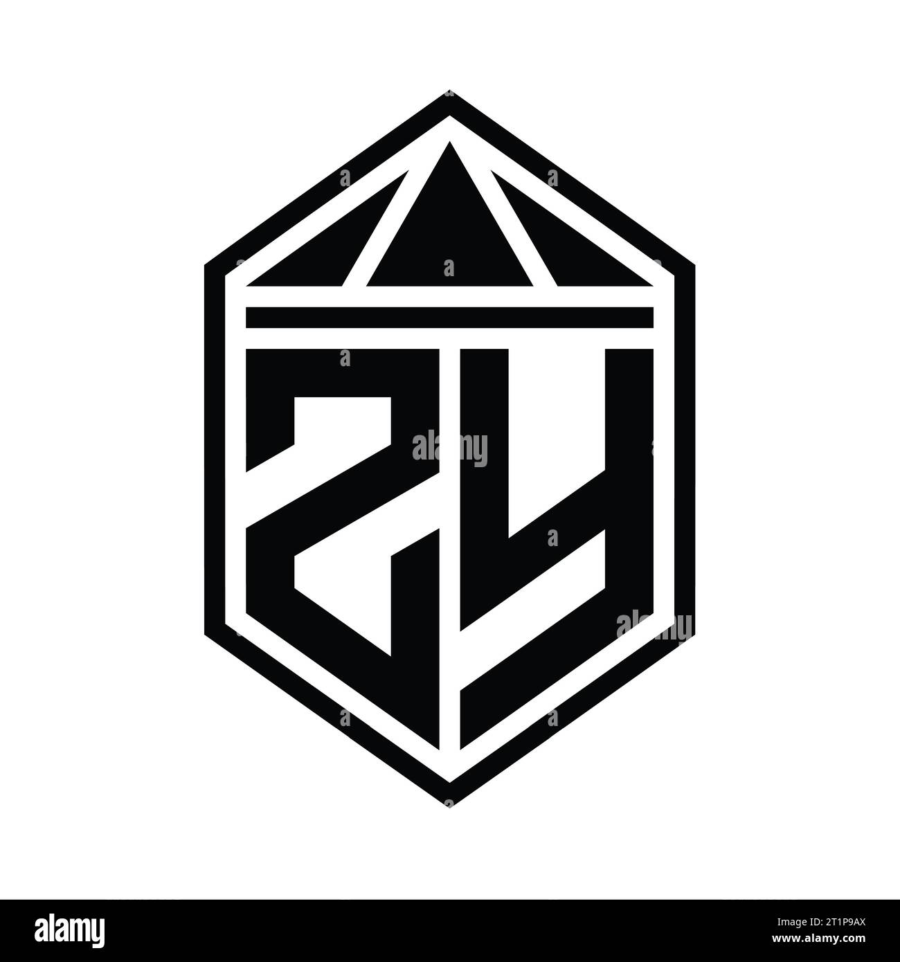 ZY Letter Logo monogram simple hexagon shield shape with triangle crown isolated style design ...