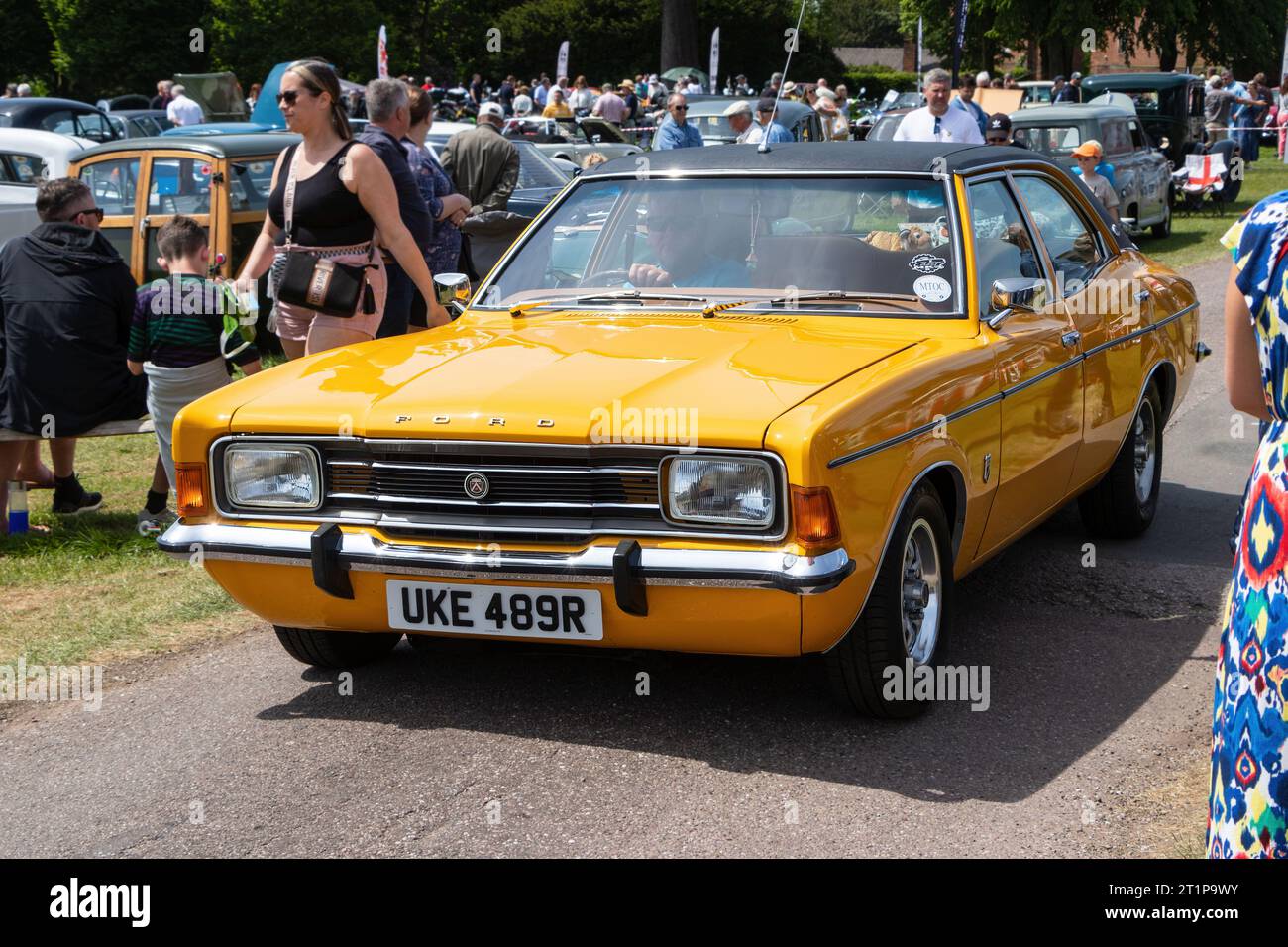 front view of classic vintage yellow 1970s 1977 Ford Cortina MK3 ...