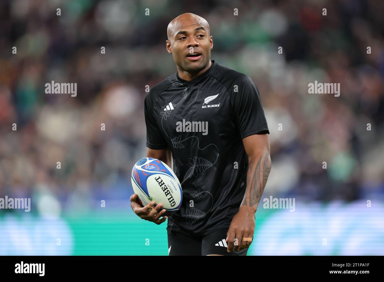 Paris, France. 15th Oct, 2023. Mark Tele'a of New Zealand warms up ...