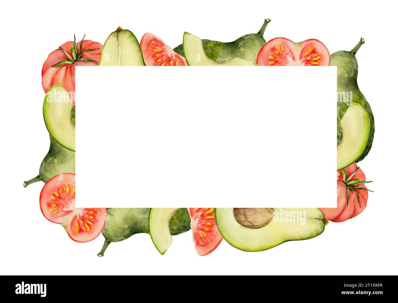 Hand drawn watercolor green avocado, tomato vegetable diet healthy ...