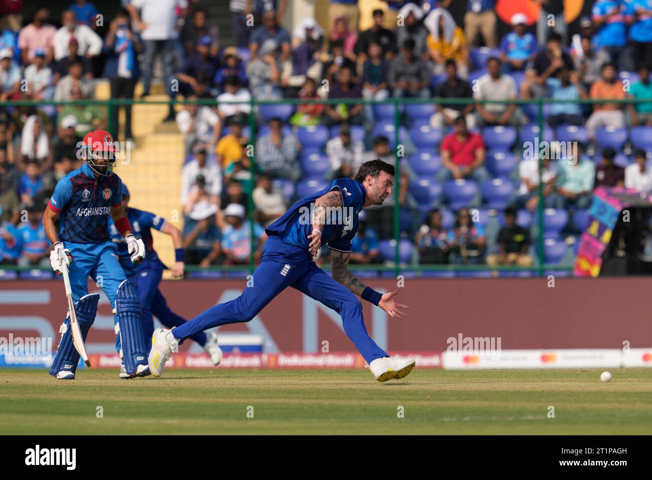 England's Reece Topley fields a ball during the ICC Men's Cricket World ...