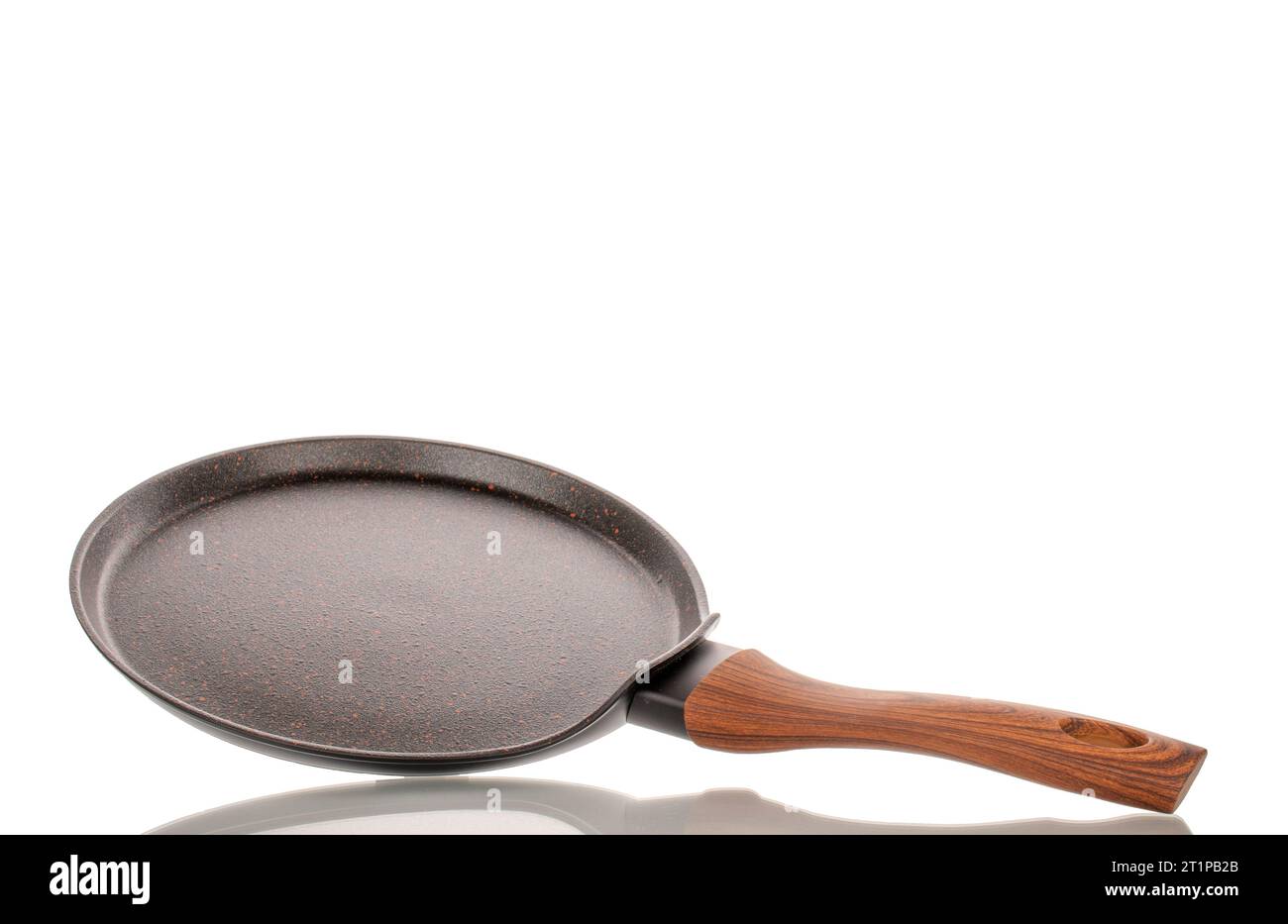 One metal pancake pan, macro, isolated on white background Stock Photo ...