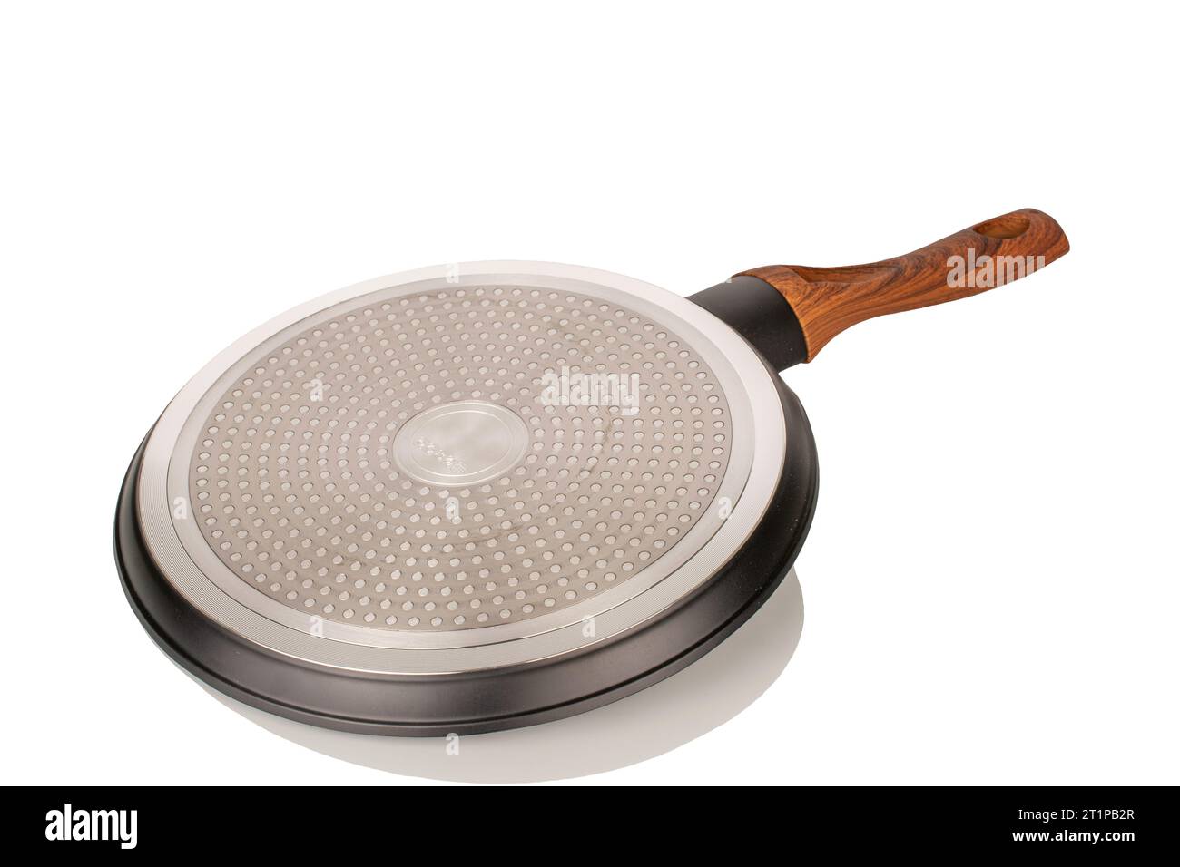One metal pancake pan, macro, isolated on white background Stock Photo ...