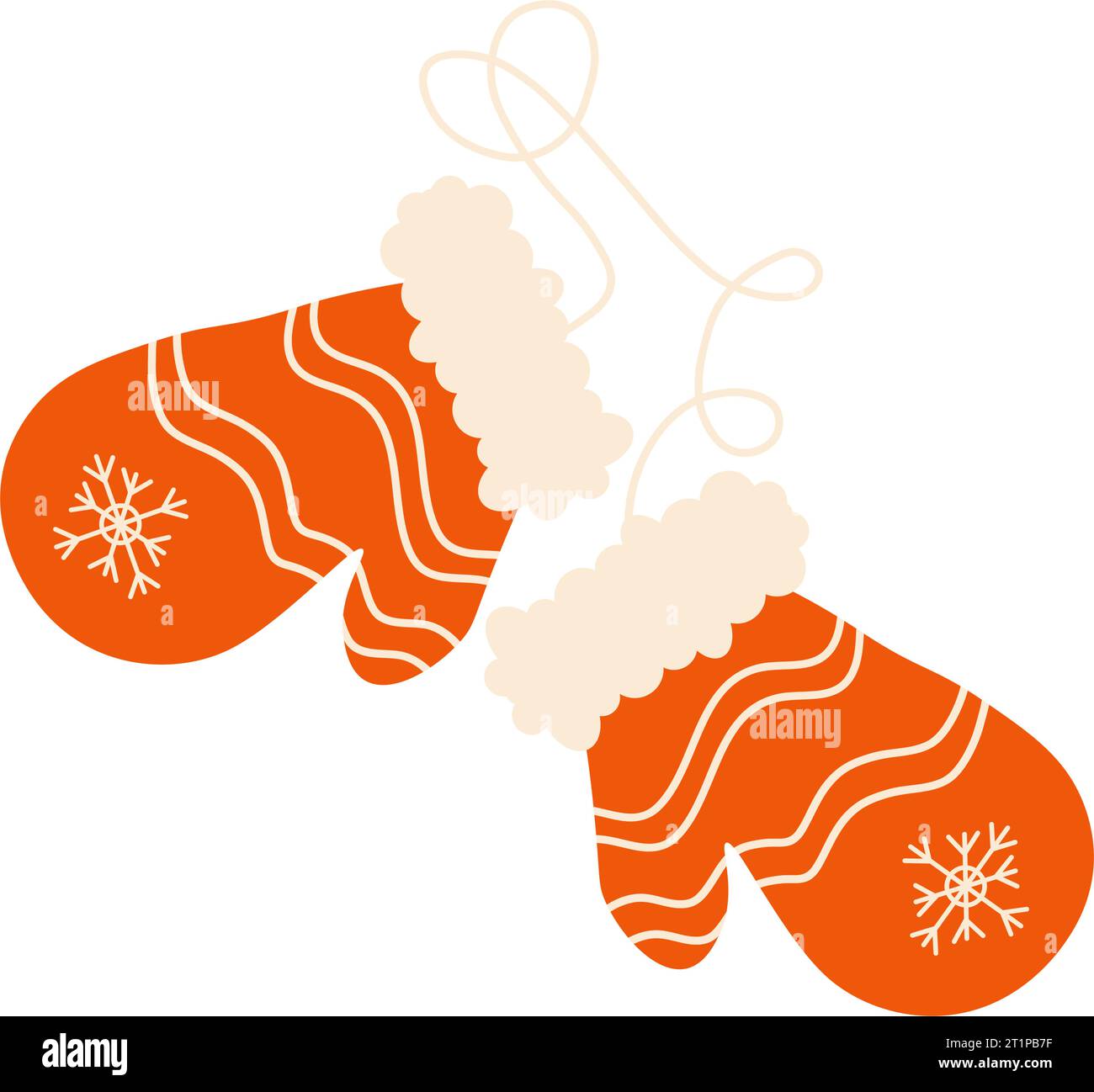 Red Christmas mittens with ornament and rope. Traditional winter ...