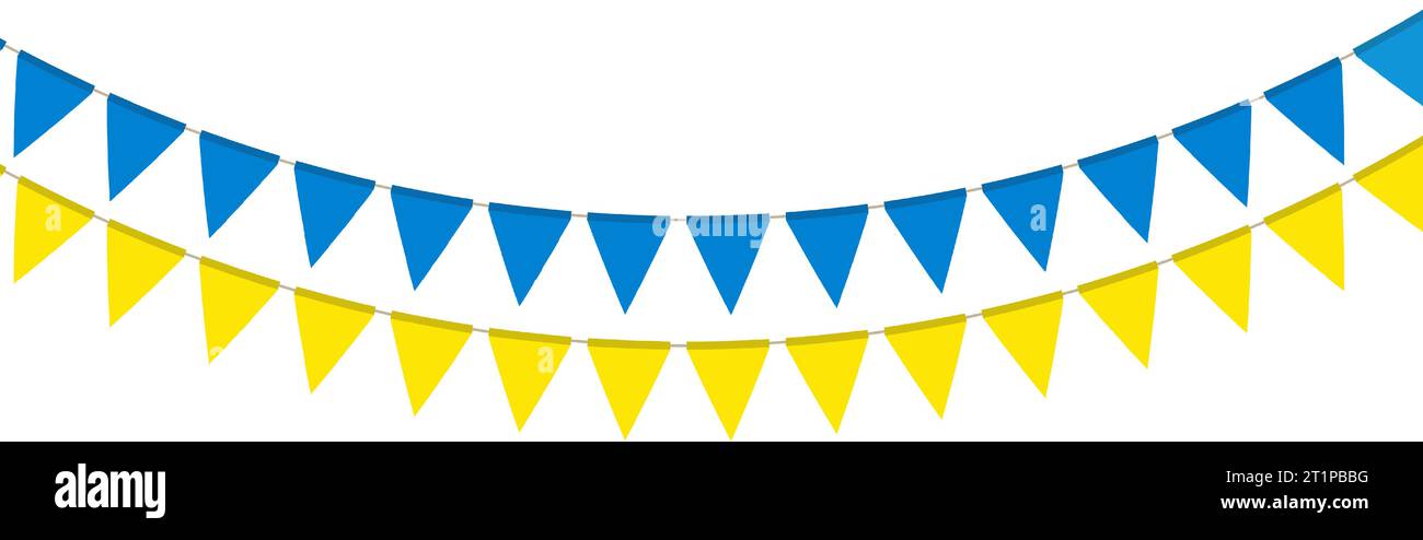 Blue and yellow flag garland. Triangle pennants chain. Party pennants ...