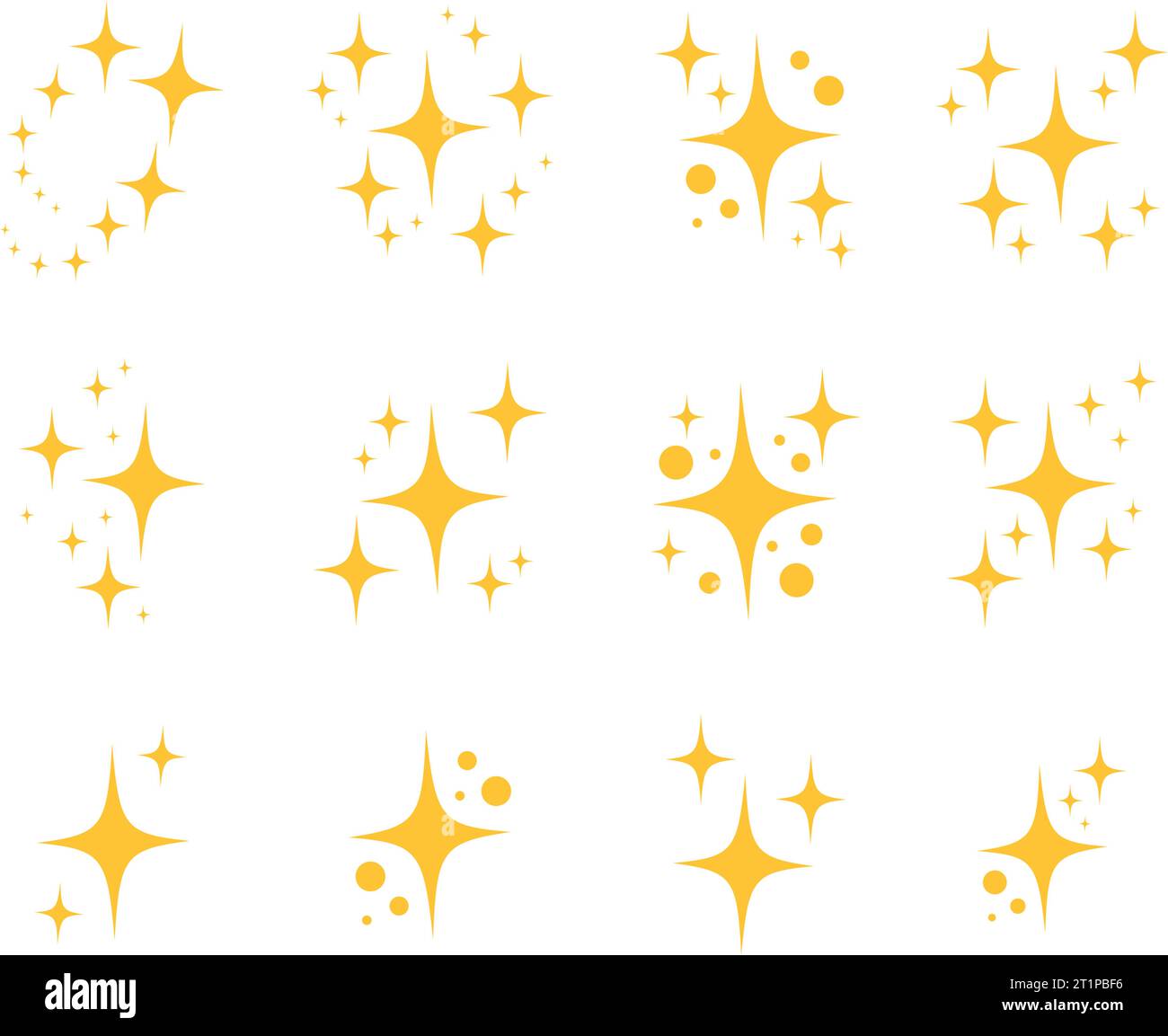 Yellow sparkles set, sparkling stars, shiny flashes of fireworks. Collection original stars ...