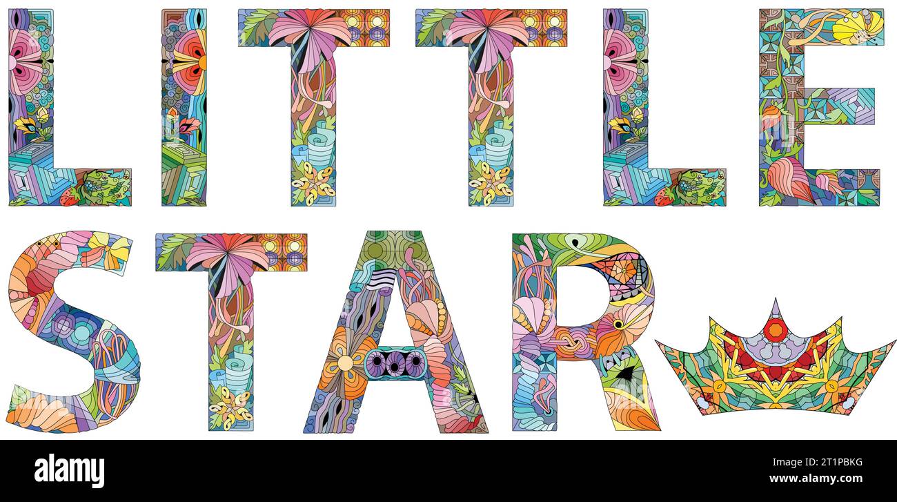 Hand-painted art design. Hand drawn illustration word LITTLE STAR for t ...