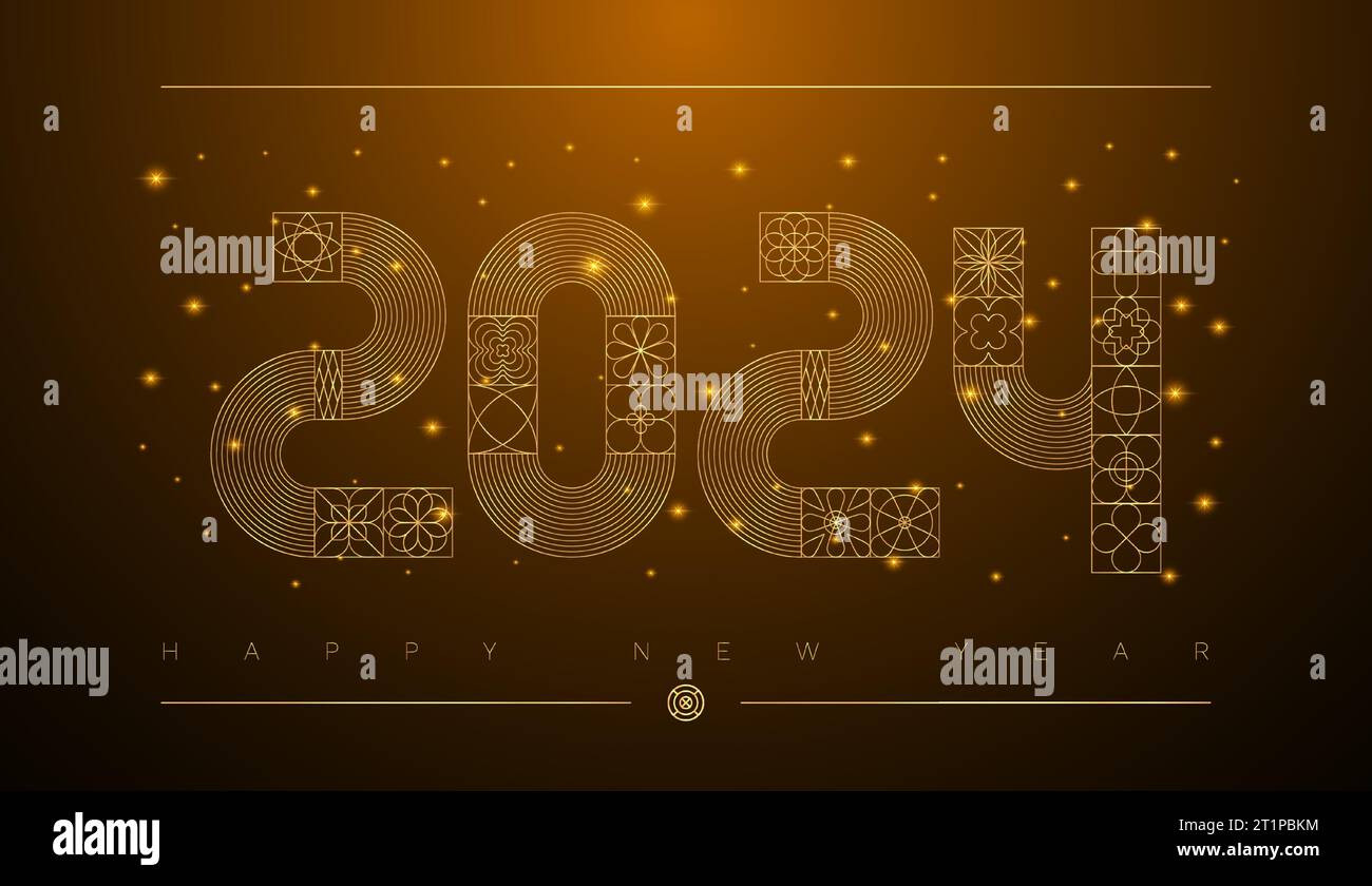 Golden luxury 2024 modern geometric New Year card. Grid based design ...