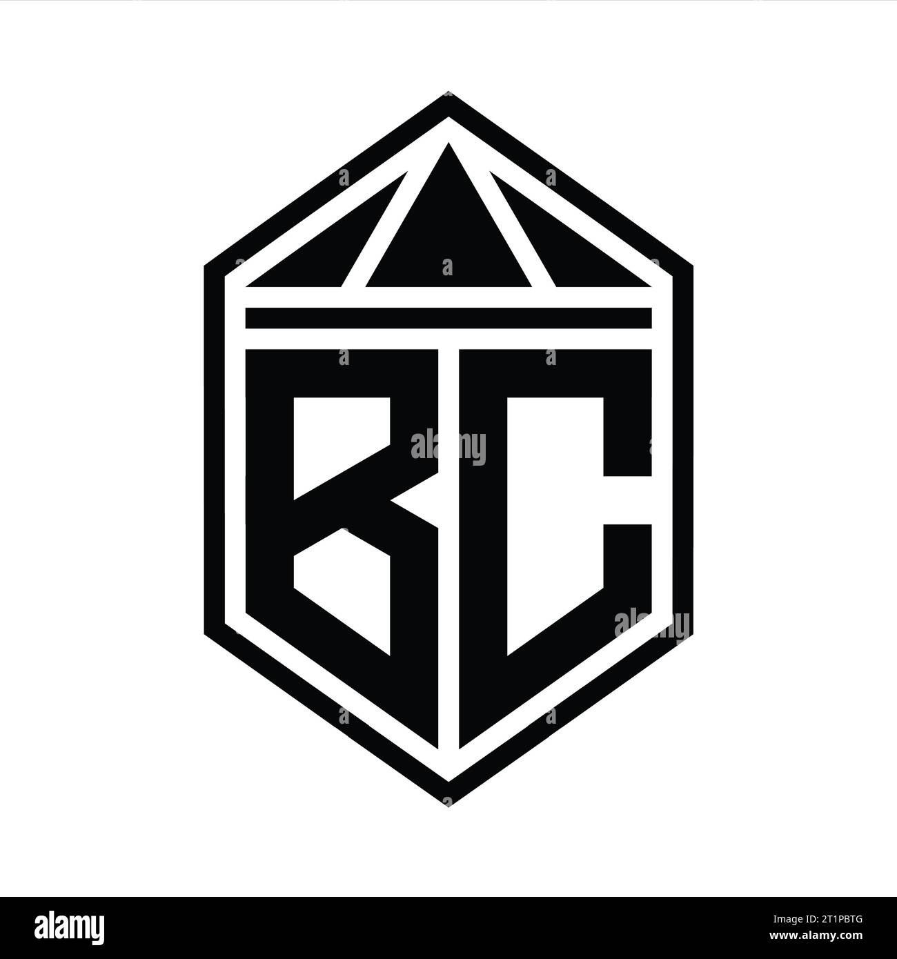 BC Letter Logo monogram simple hexagon shield shape with triangle crown ...
