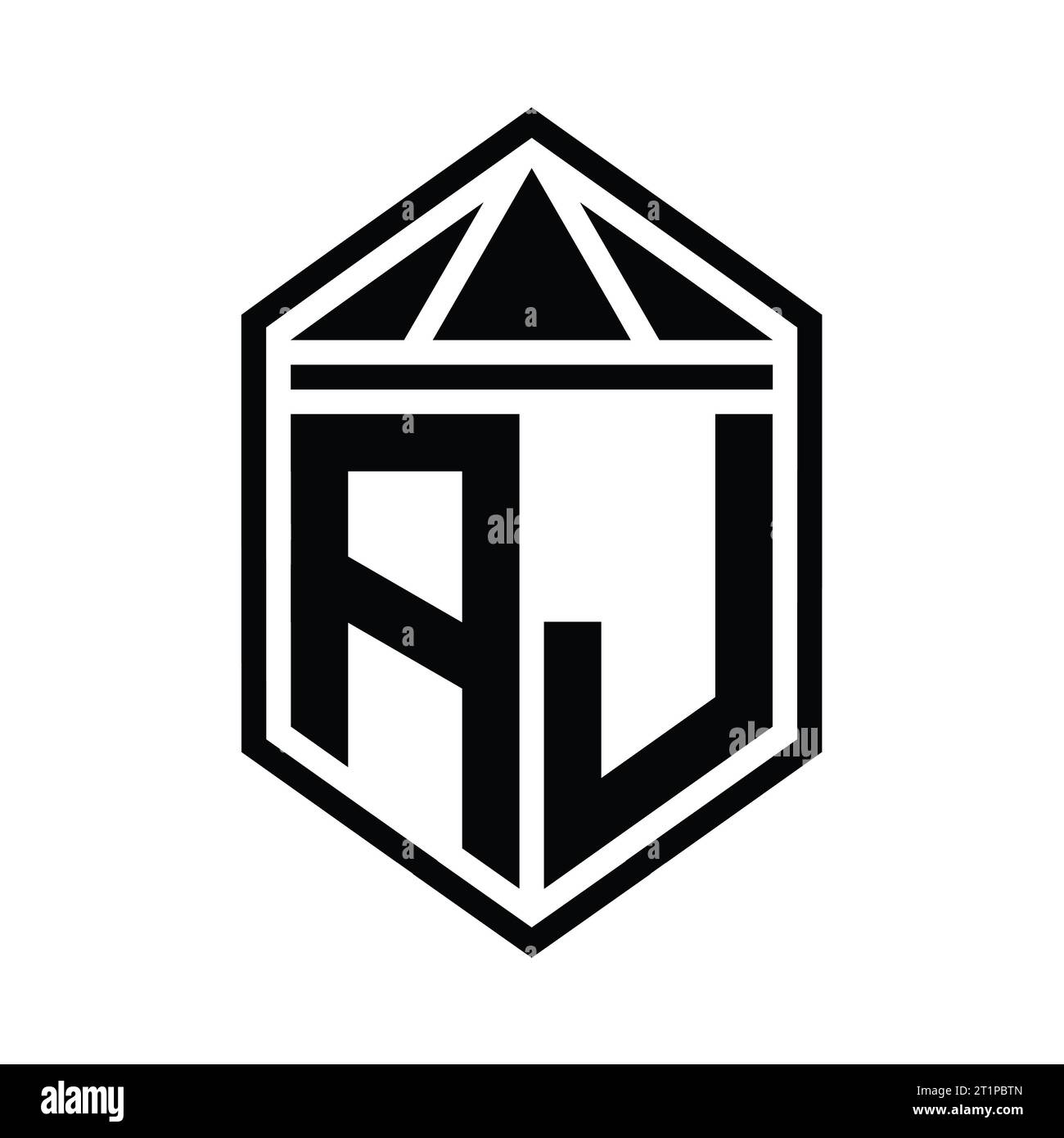 AJ Letter Logo monogram simple hexagon shield shape with triangle crown ...