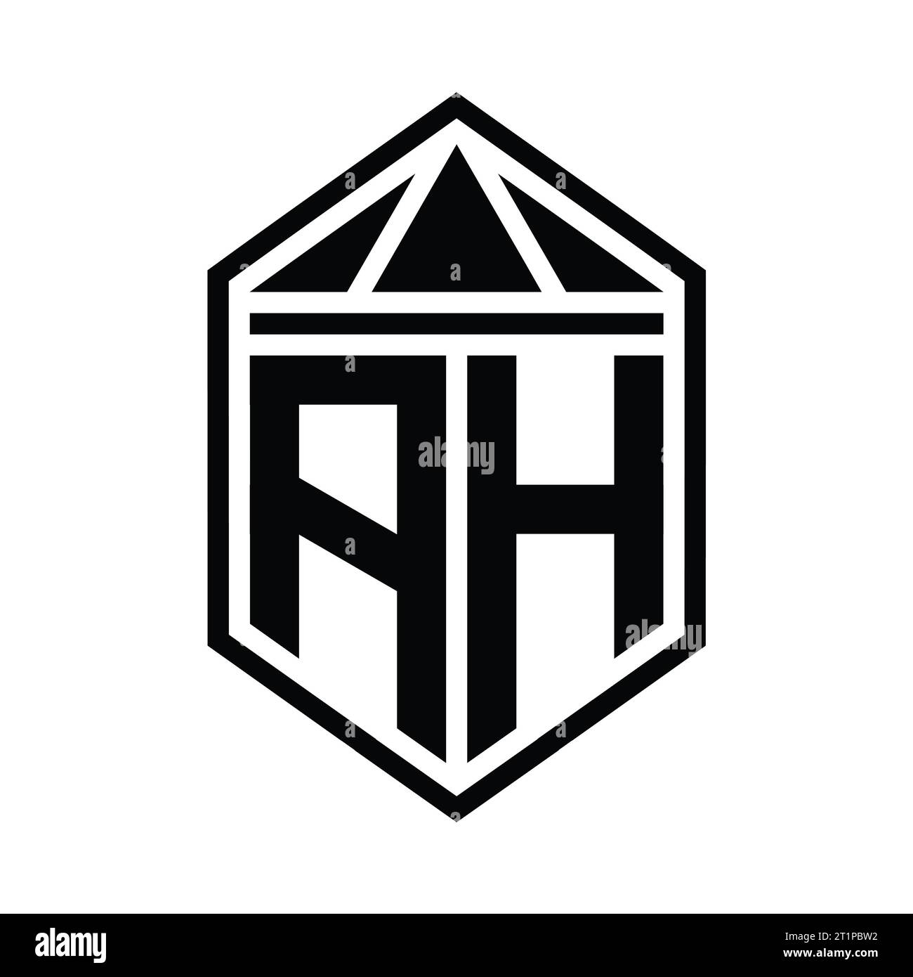 AH Letter Logo monogram simple hexagon shield shape with triangle crown isolated style design ...