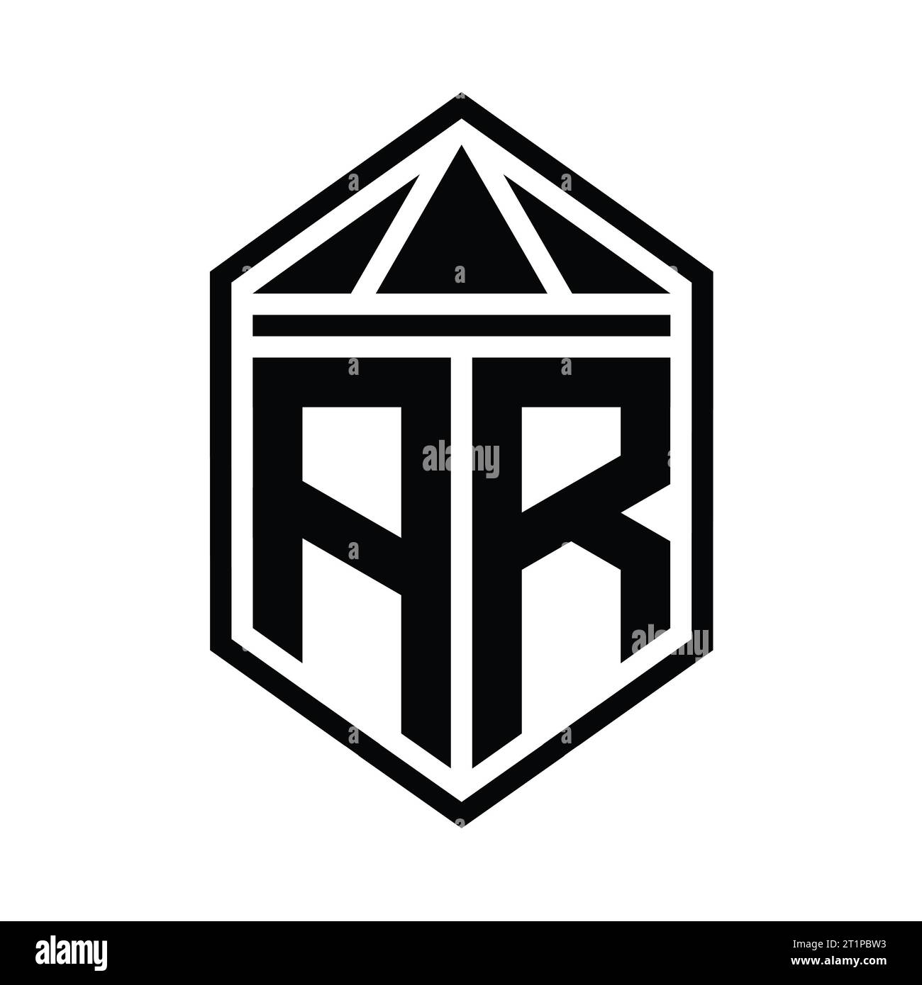 AR Letter Logo monogram simple hexagon shield shape with triangle crown ...