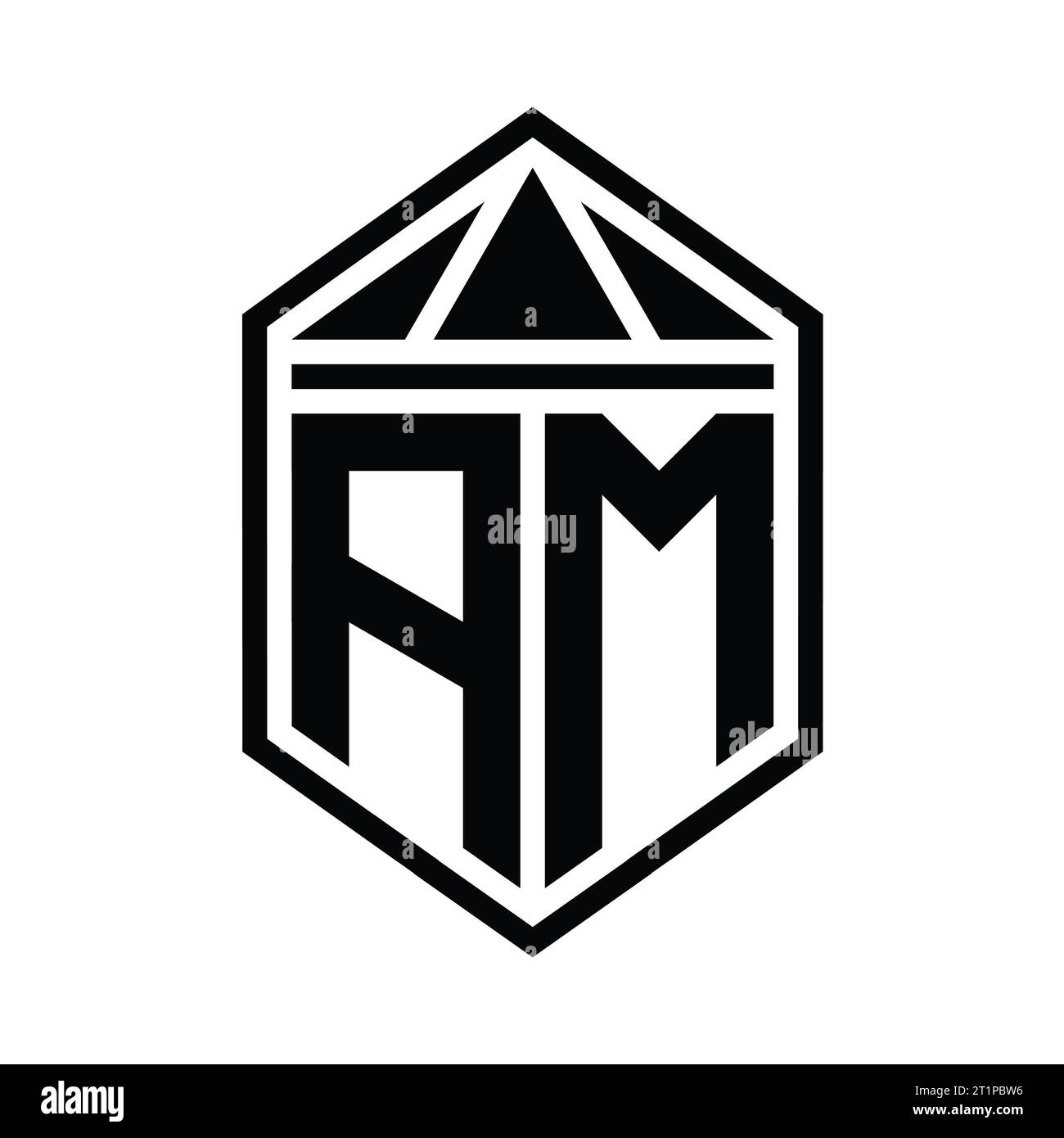 AM Letter Logo monogram simple hexagon shield shape with triangle crown ...
