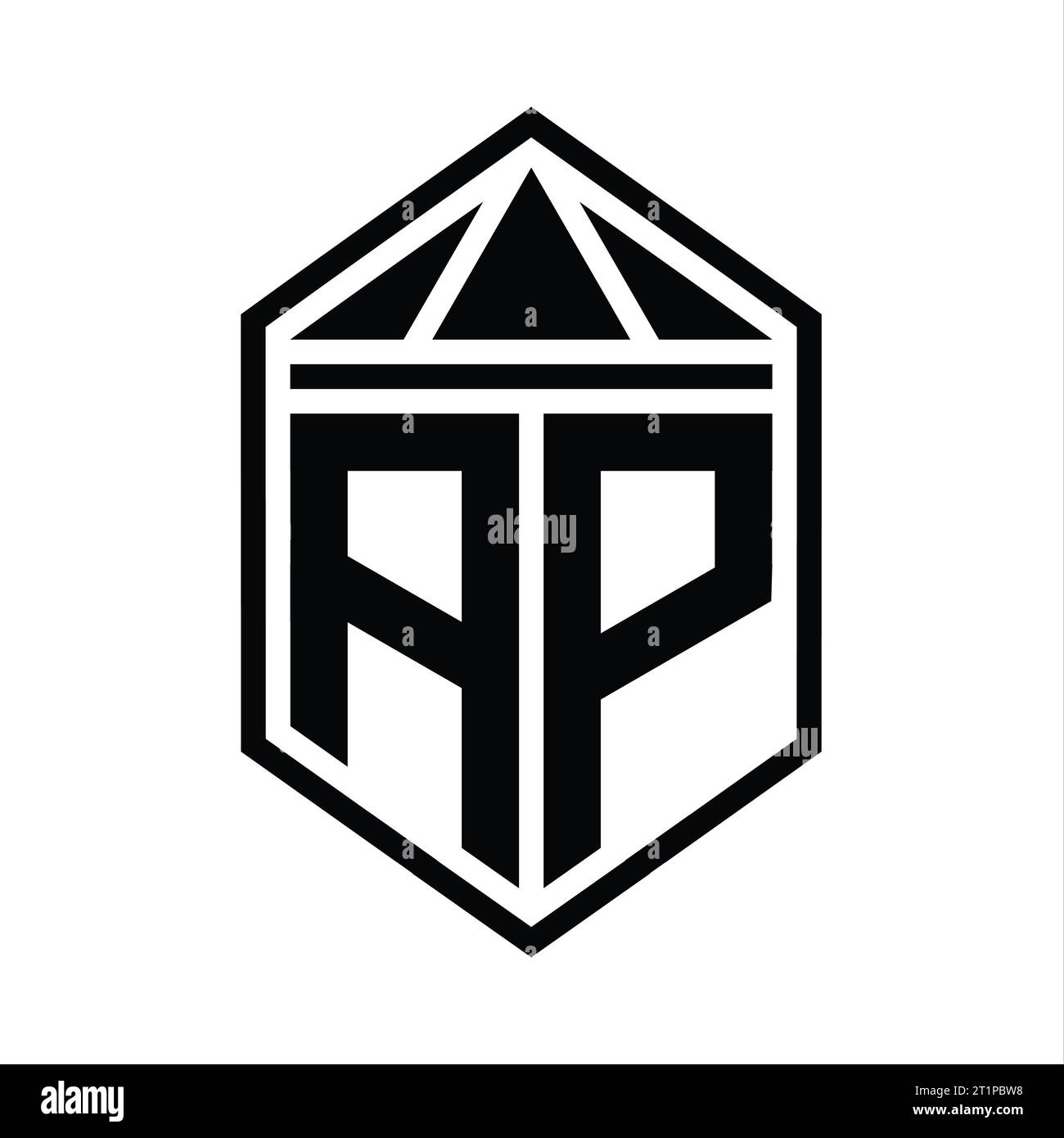 AP Letter Logo monogram simple hexagon shield shape with triangle crown ...
