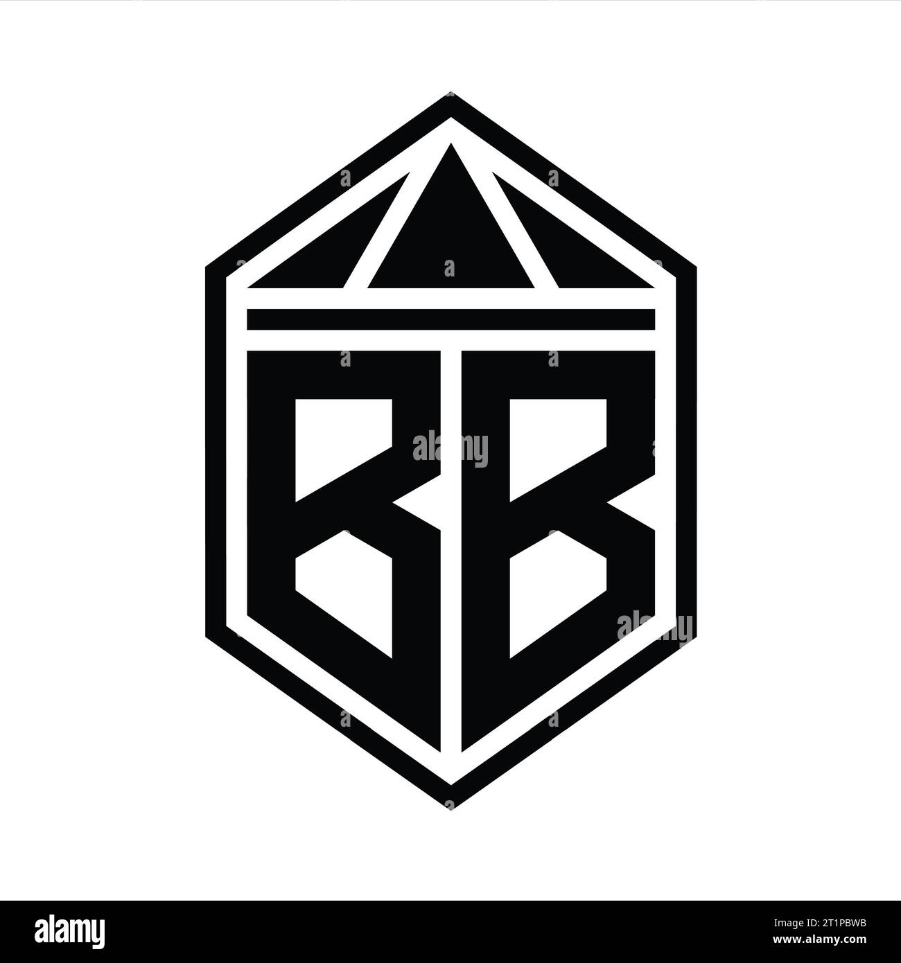BB Letter Logo monogram simple hexagon shield shape with triangle crown isolated style design ...