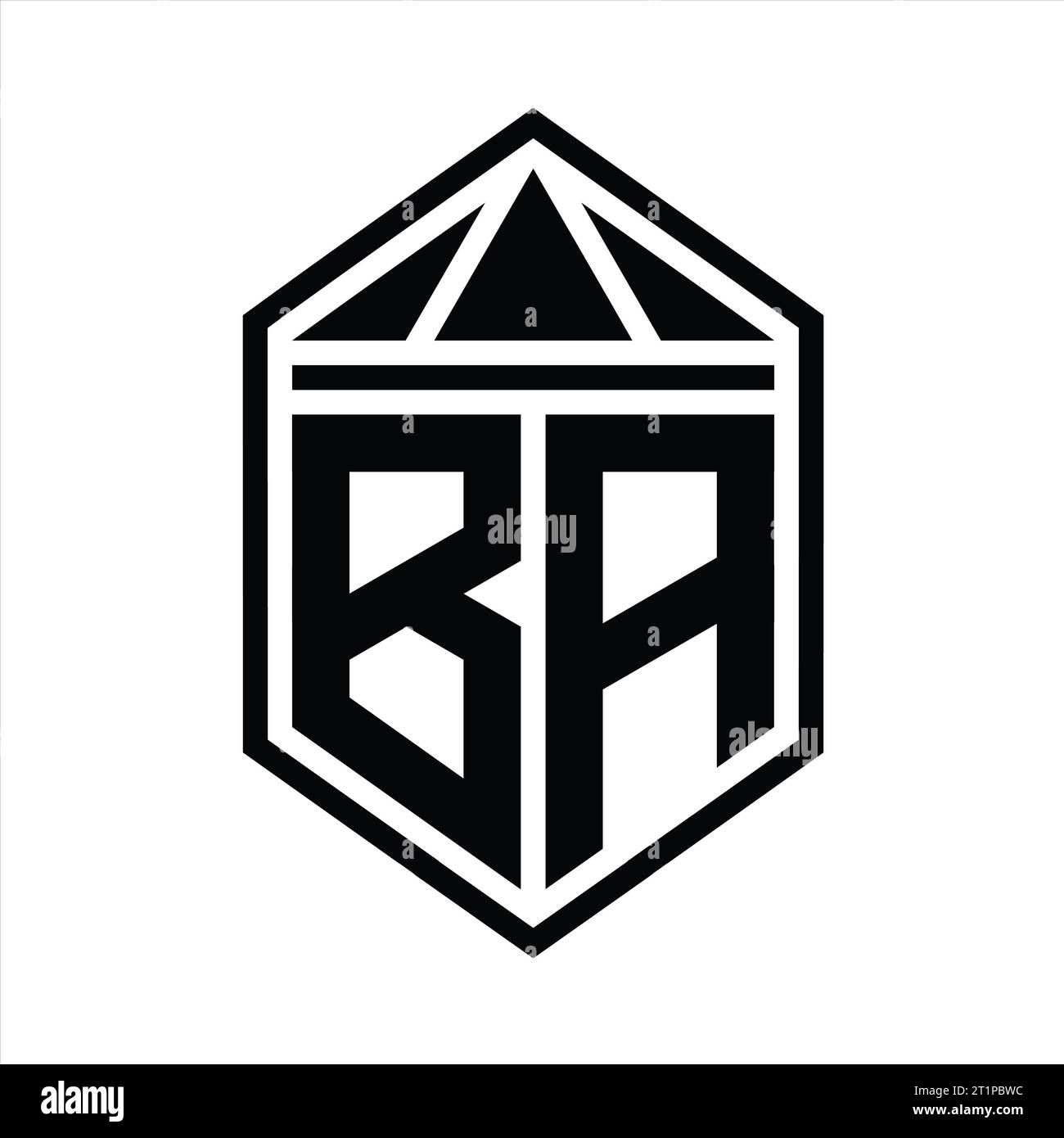 BA Letter Logo monogram simple hexagon shield shape with triangle crown ...
