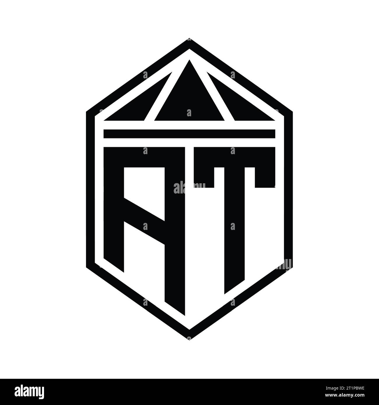 AT Letter Logo monogram simple hexagon shield shape with triangle crown ...