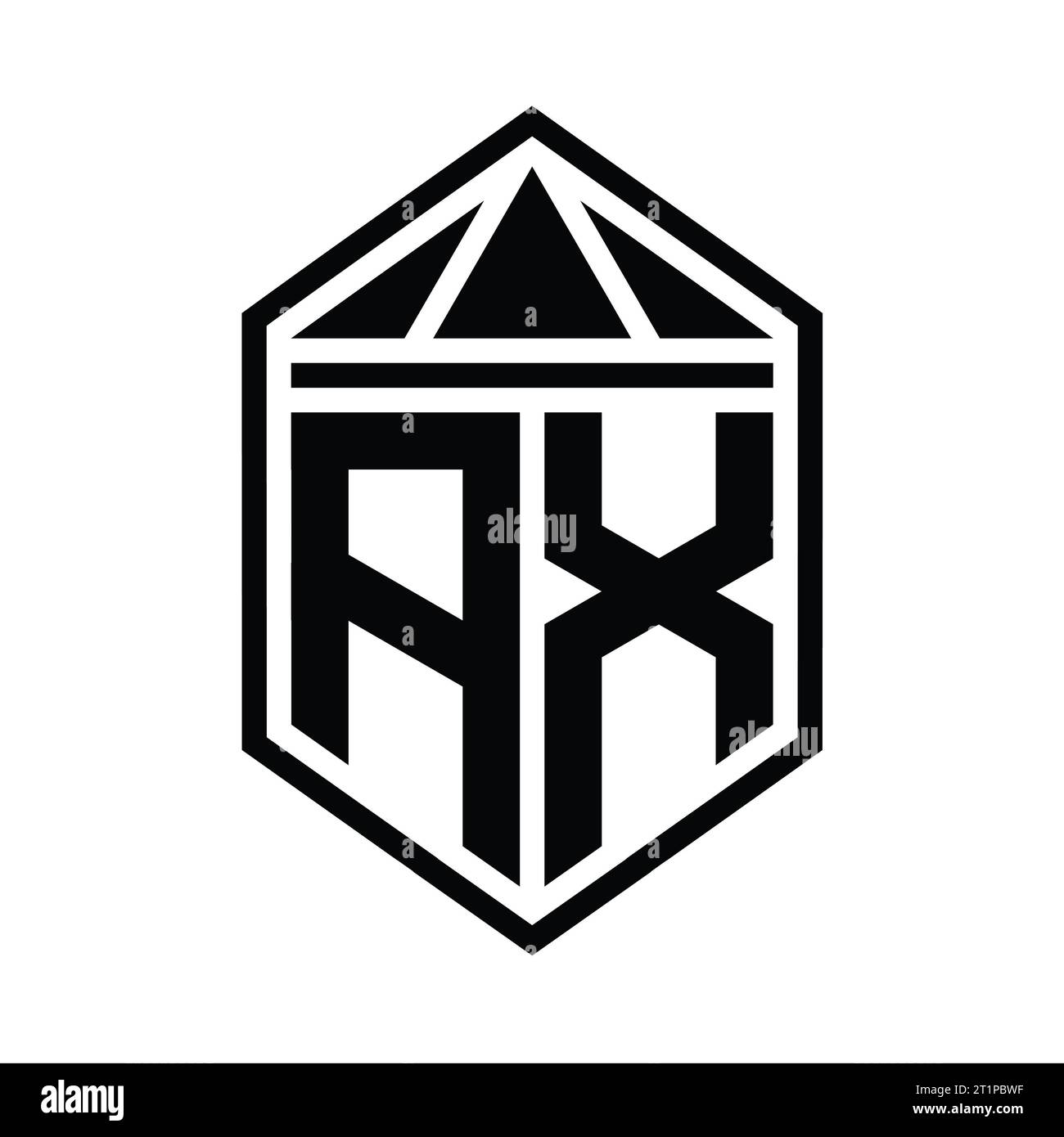AX Letter Logo monogram simple hexagon shield shape with triangle crown ...