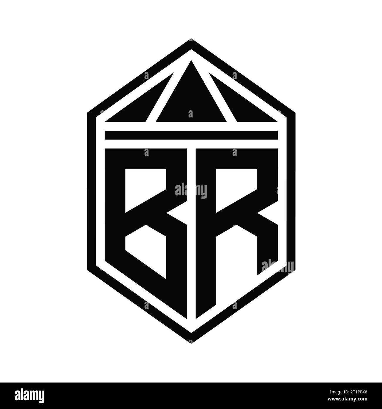 BR Letter Logo monogram simple hexagon shield shape with triangle crown ...