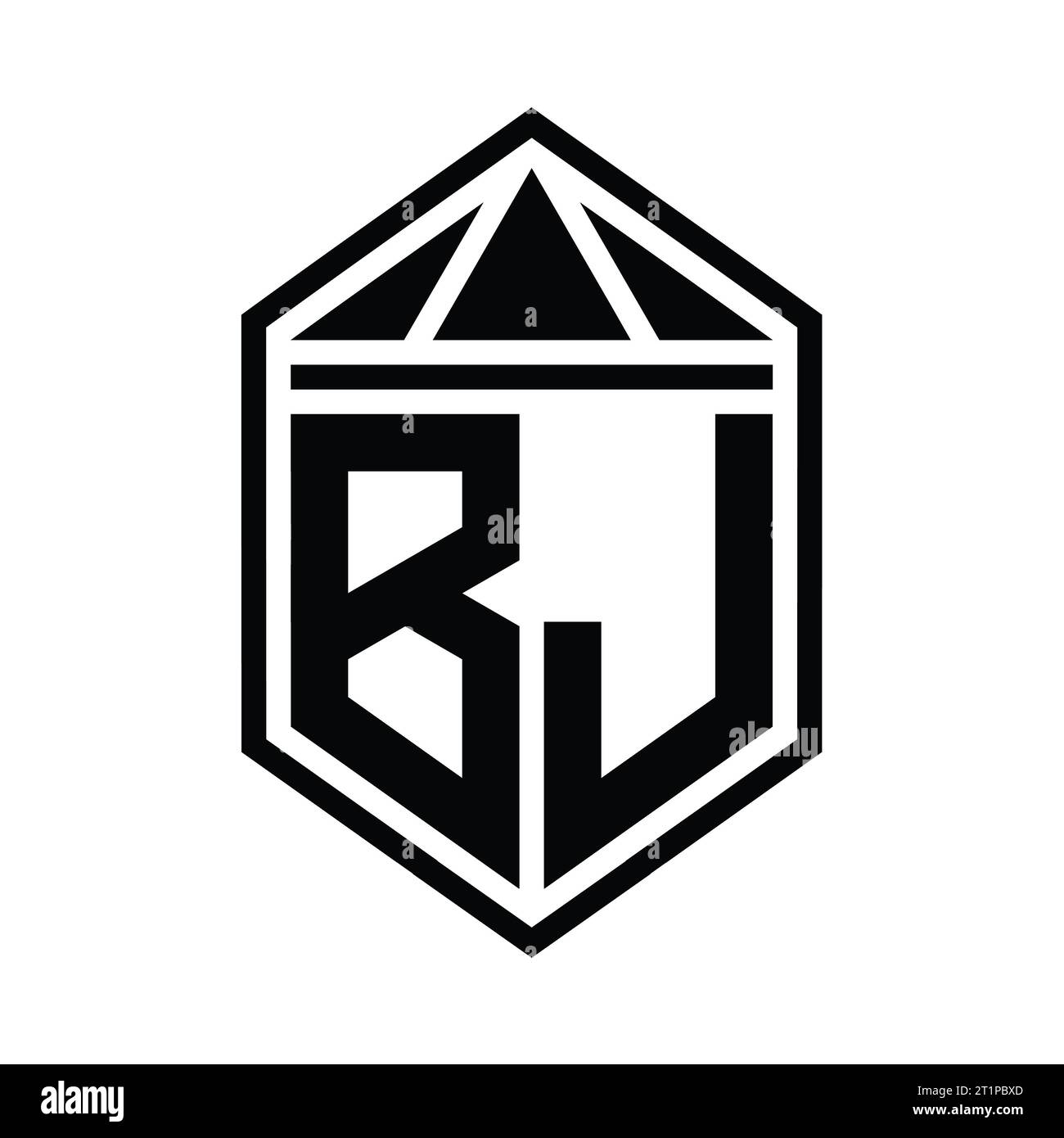 BJ Letter Logo monogram simple hexagon shield shape with triangle crown isolated style design ...