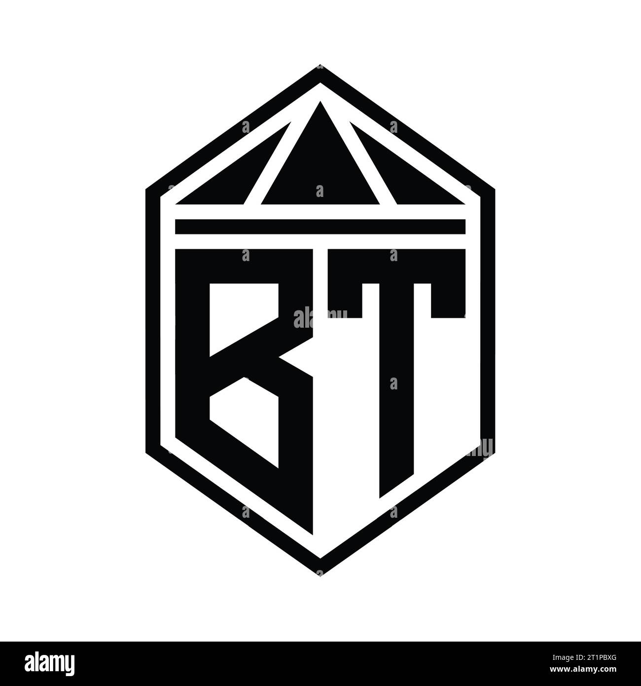 BT Letter Logo monogram simple hexagon shield shape with triangle crown ...