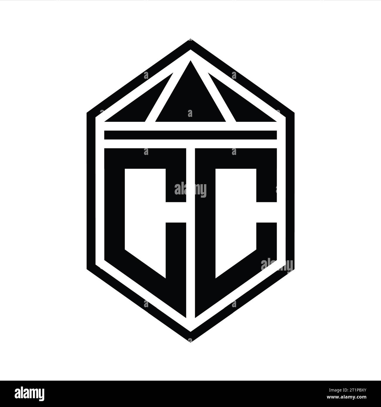 CC Letter Logo monogram simple hexagon shield shape with triangle crown isolated style design ...