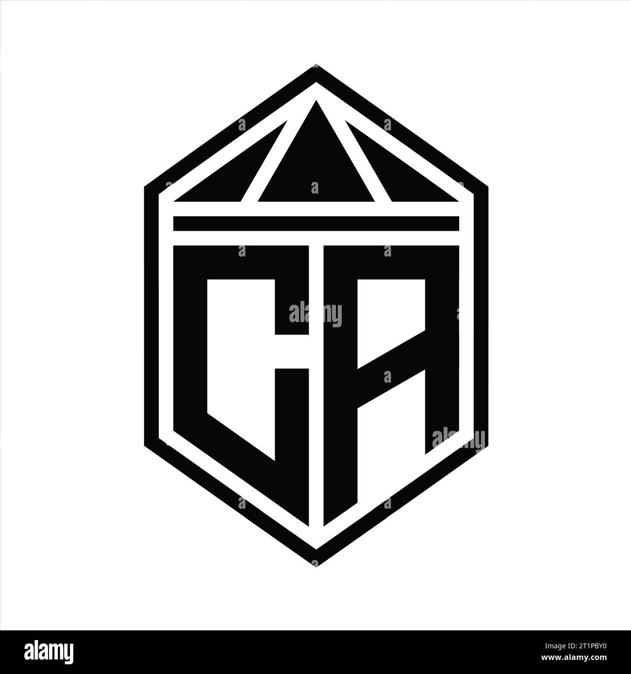 CA Letter Logo monogram simple hexagon shield shape with triangle crown ...