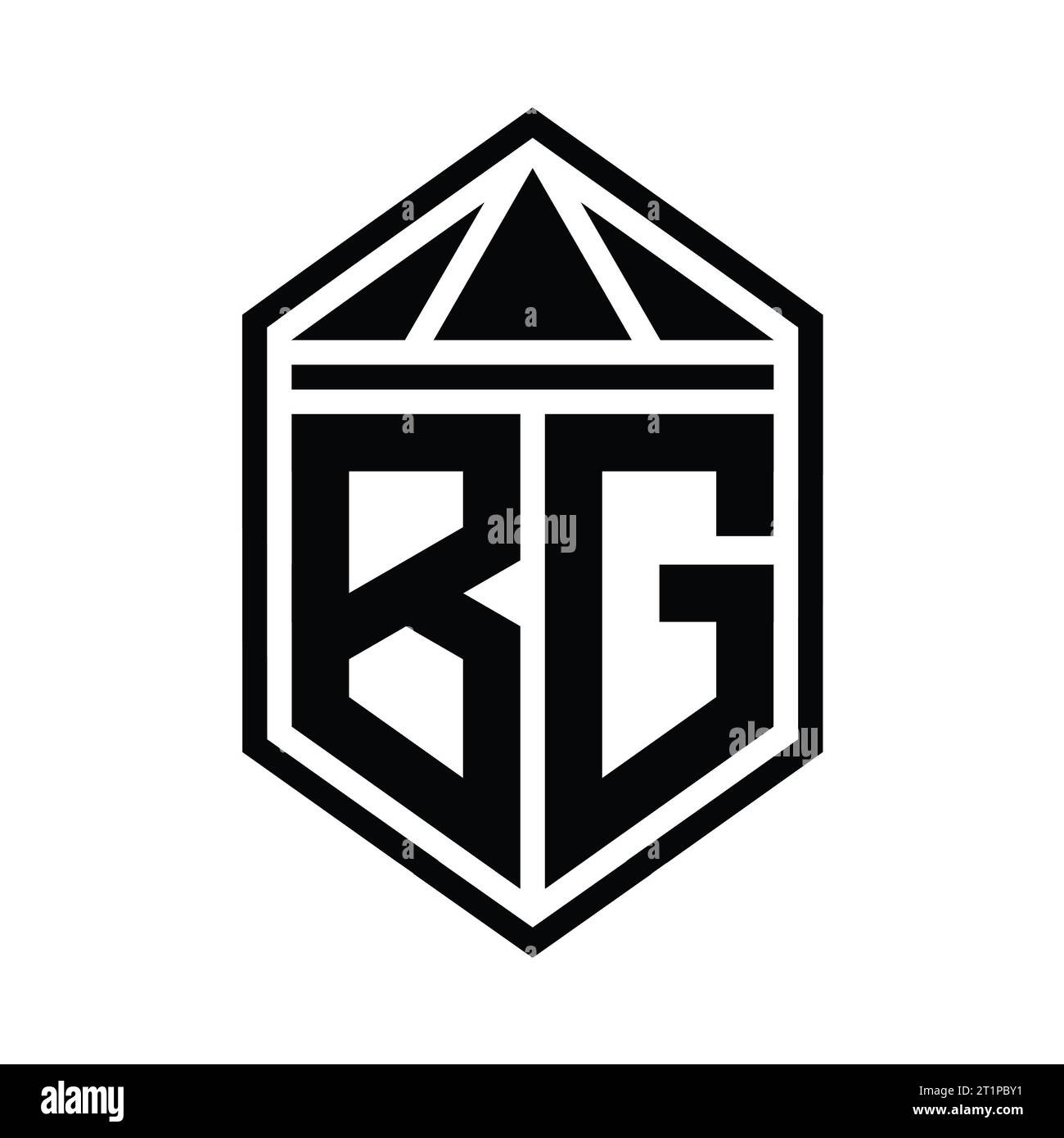 BG Letter Logo monogram simple hexagon shield shape with triangle crown ...