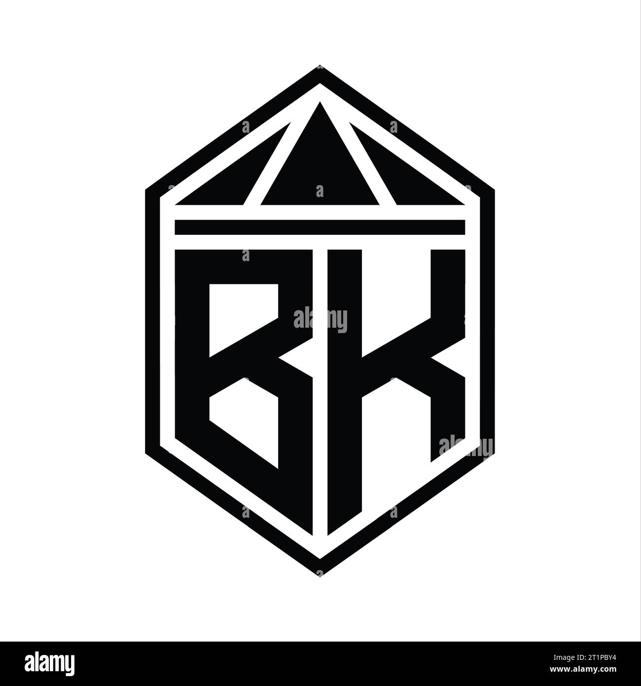 BK Letter Logo monogram simple hexagon shield shape with triangle crown isolated style design ...