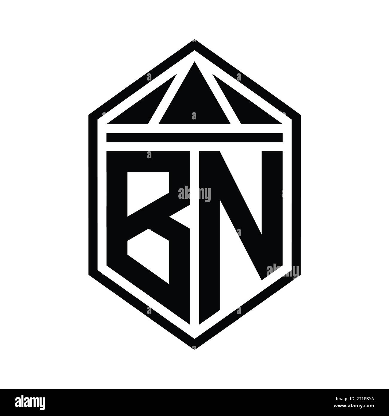 BN Letter Logo monogram simple hexagon shield shape with triangle crown isolated style design ...