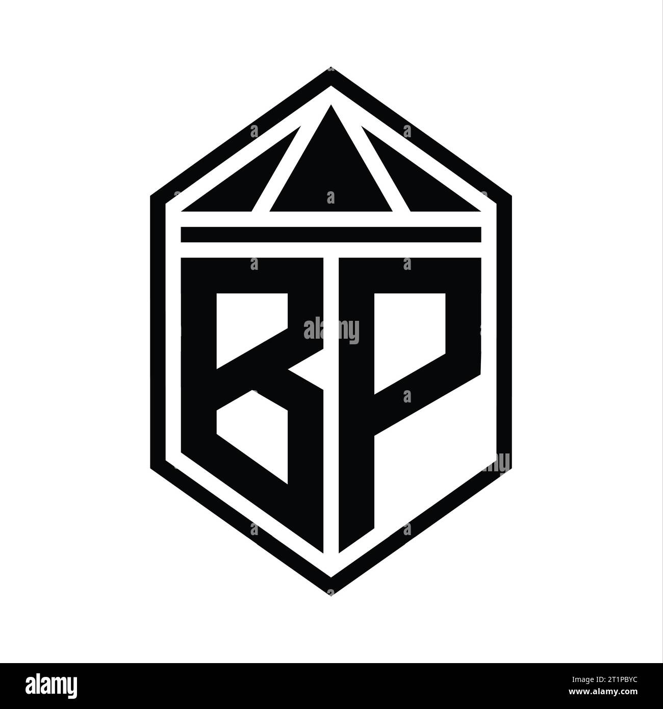 BP Letter Logo monogram simple hexagon shield shape with triangle crown ...