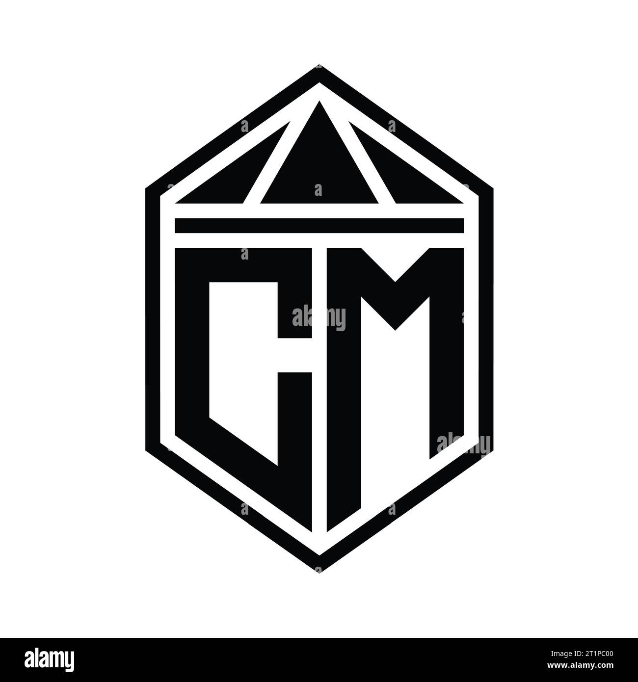 CM Letter Logo monogram simple hexagon shield shape with triangle crown isolated style design ...