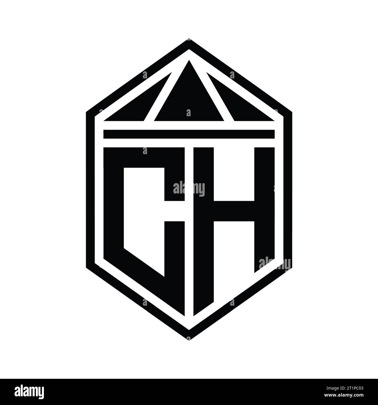 CH Letter Logo monogram simple hexagon shield shape with triangle crown ...