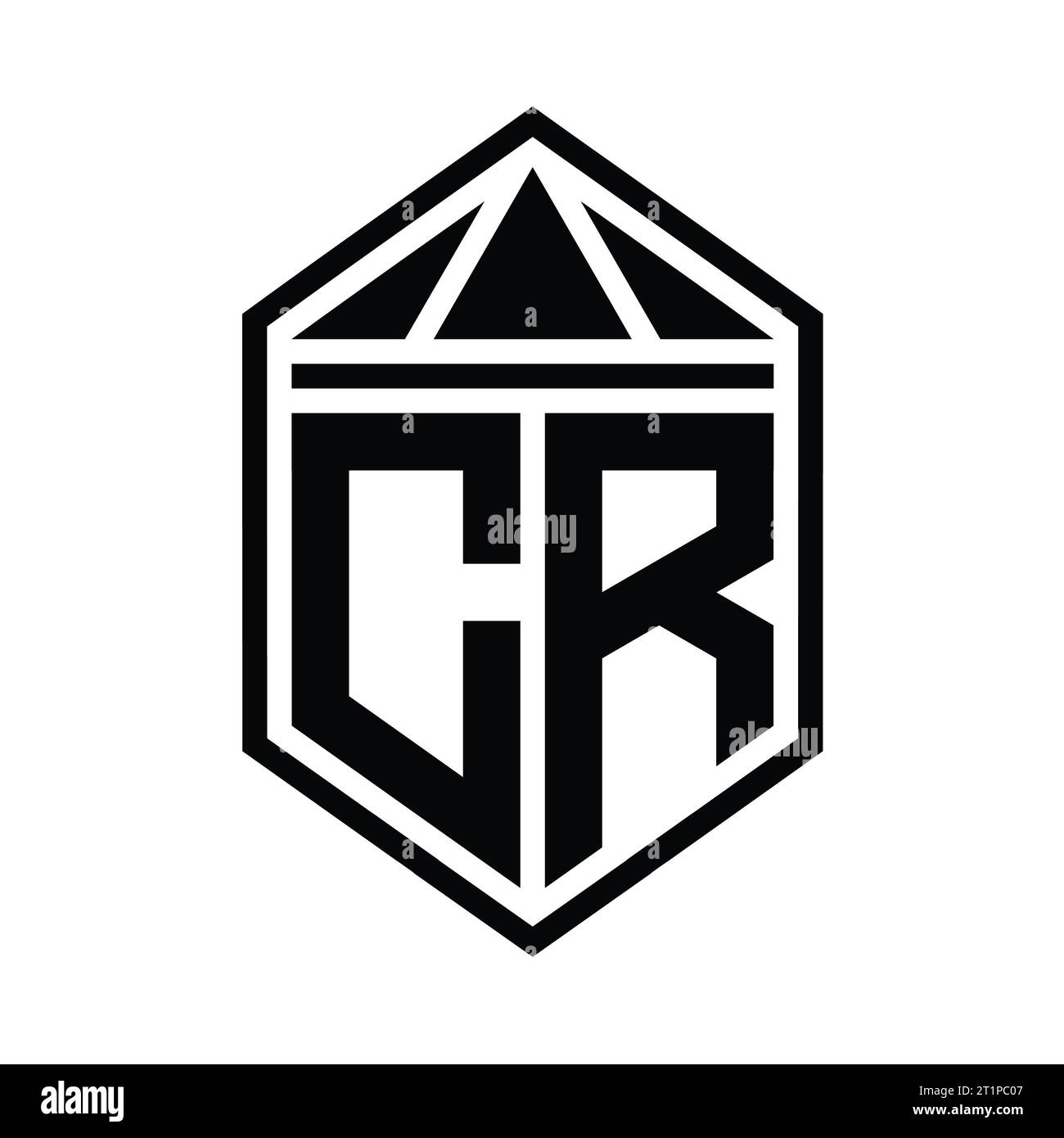 CR Letter Logo monogram simple hexagon shield shape with triangle crown ...