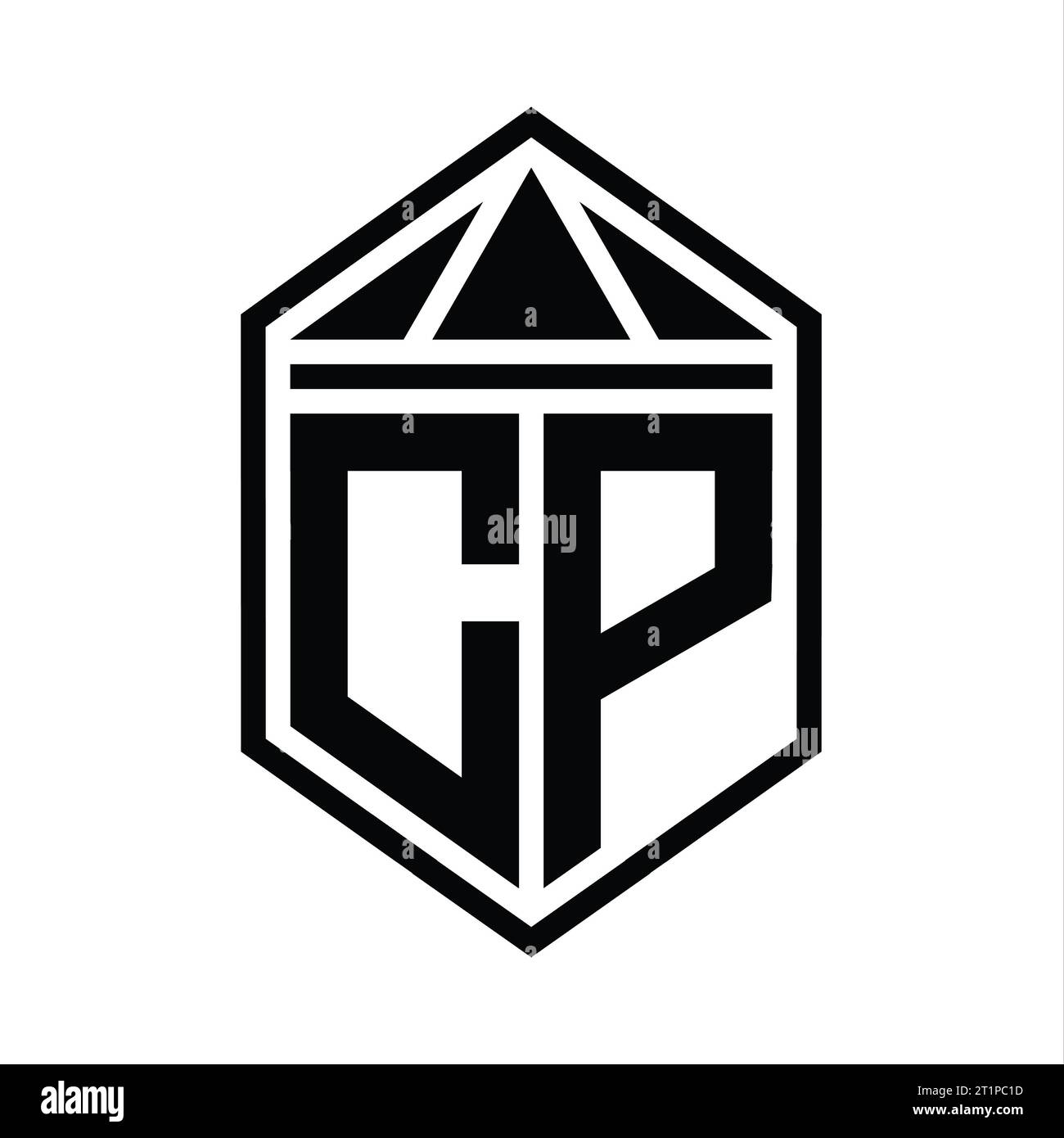 CP Letter Logo monogram simple hexagon shield shape with triangle crown isolated style design ...