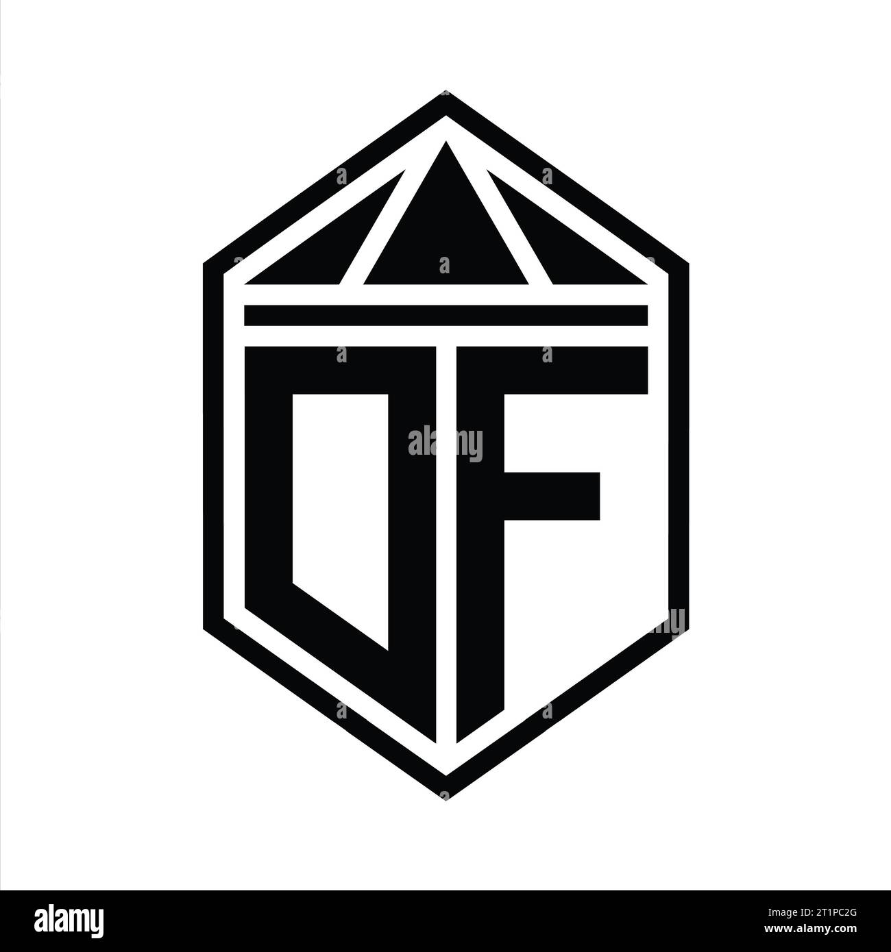 DF Letter Logo monogram simple hexagon shield shape with triangle crown ...