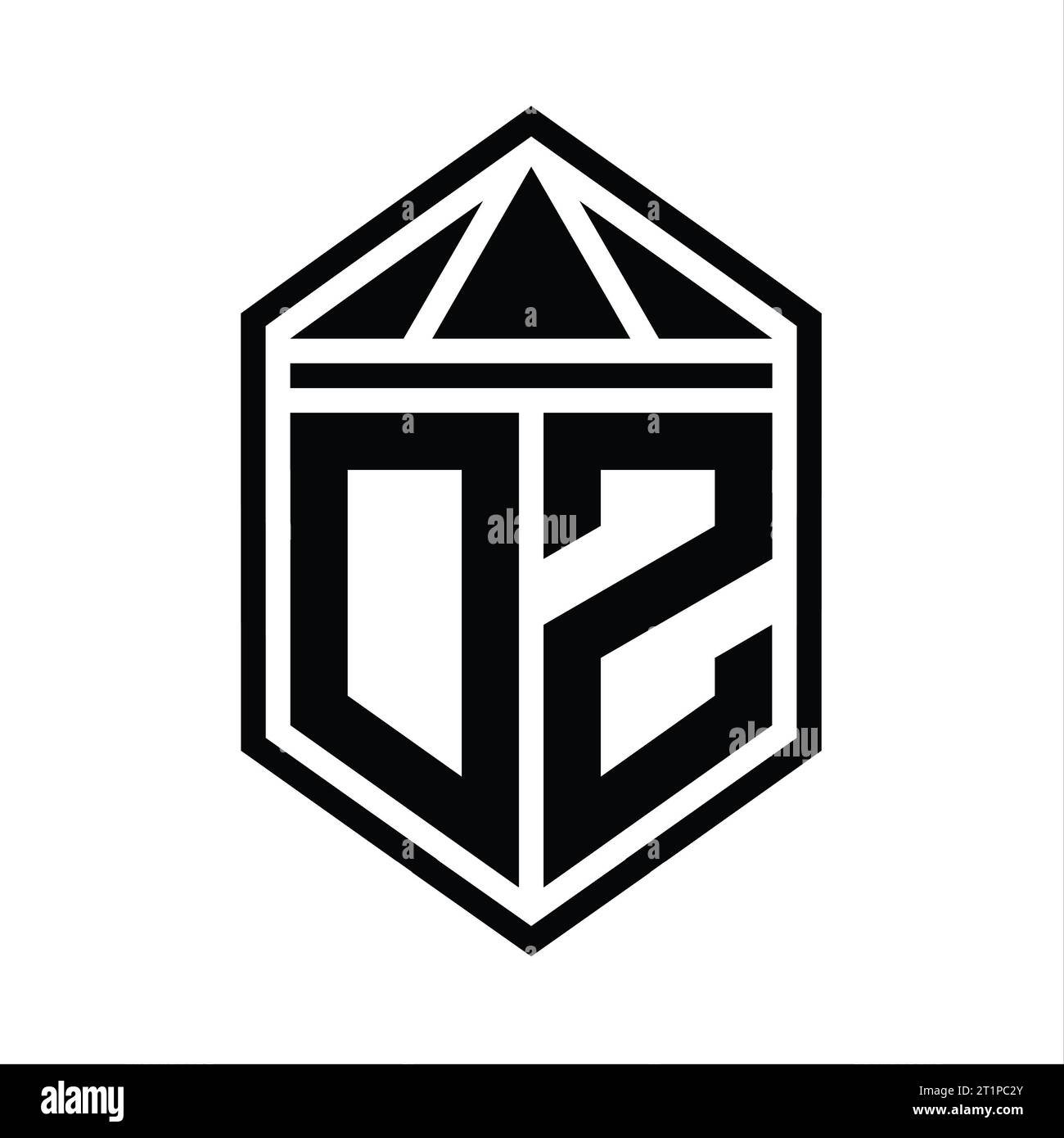 DZ Letter Logo monogram simple hexagon shield shape with triangle crown ...