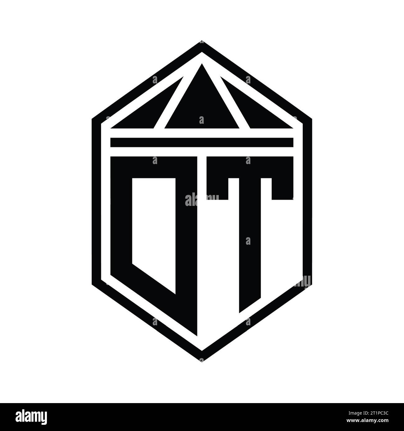 DT Letter Logo monogram simple hexagon shield shape with triangle crown isolated style design ...