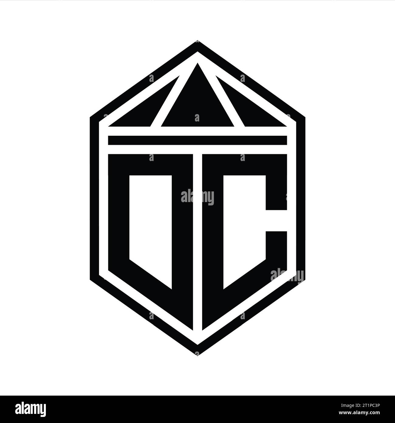 DC Letter Logo monogram simple hexagon shield shape with triangle crown ...