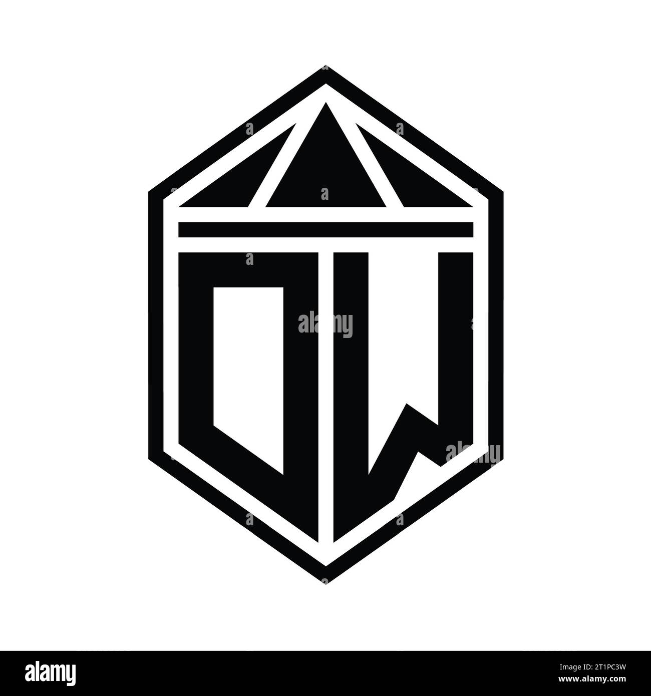 DW Letter Logo monogram simple hexagon shield shape with triangle crown ...