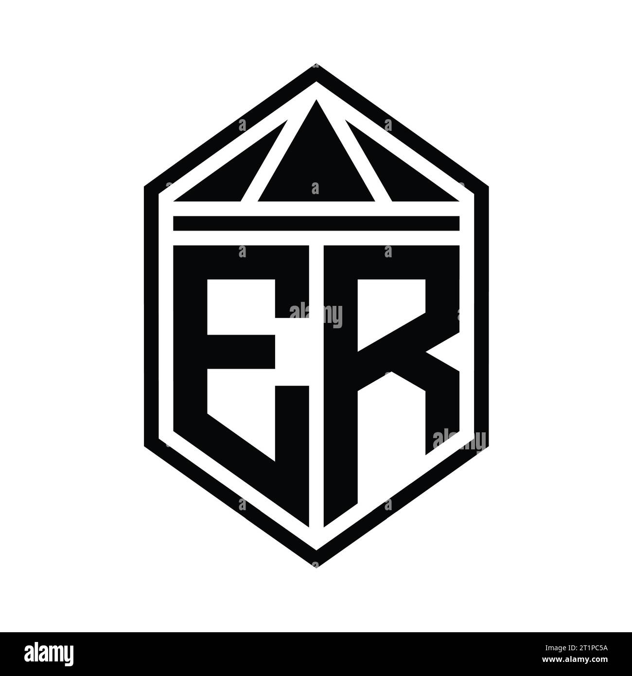 ER Letter Logo monogram simple hexagon shield shape with triangle crown isolated style design ...