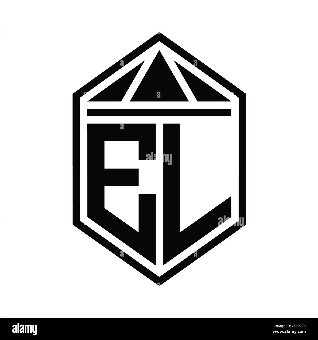 EL Letter Logo monogram simple hexagon shield shape with triangle crown isolated style design ...