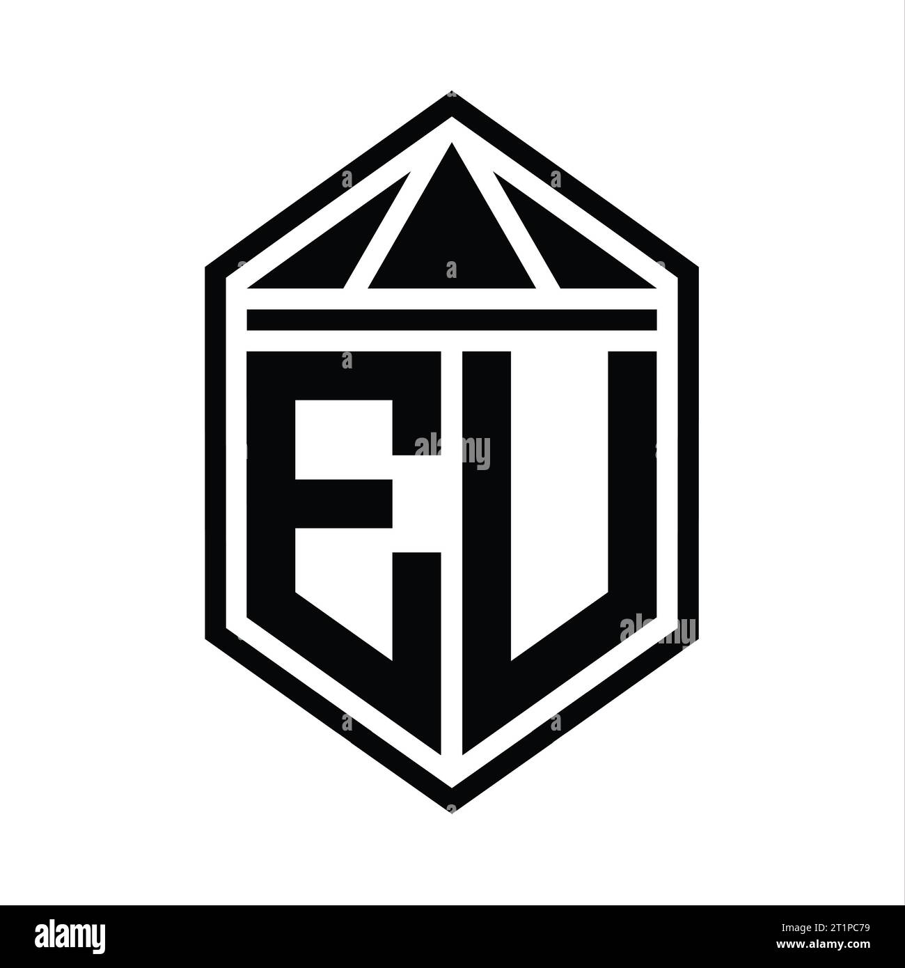 EU Letter Logo monogram simple hexagon shield shape with triangle crown ...