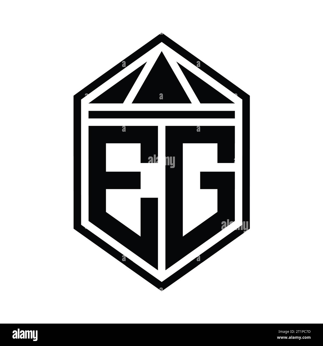 EG Letter Logo monogram simple hexagon shield shape with triangle crown isolated style design ...