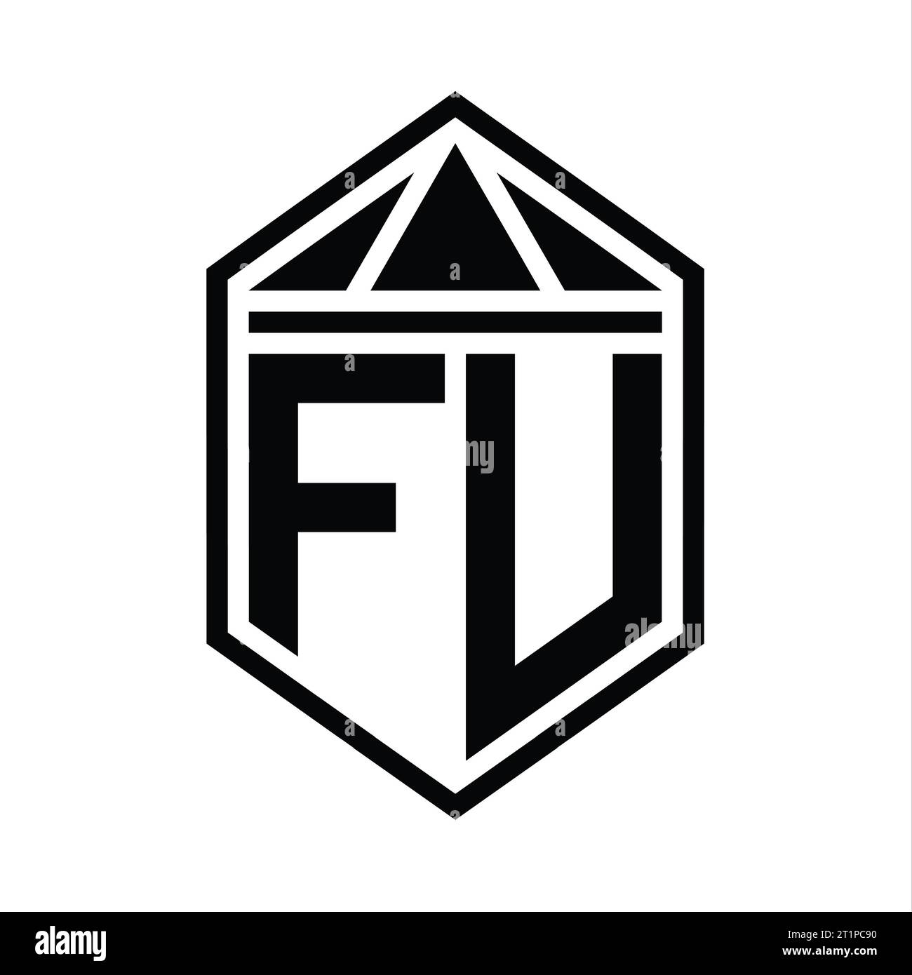 FU Letter Logo monogram simple hexagon shield shape with triangle crown isolated style design ...