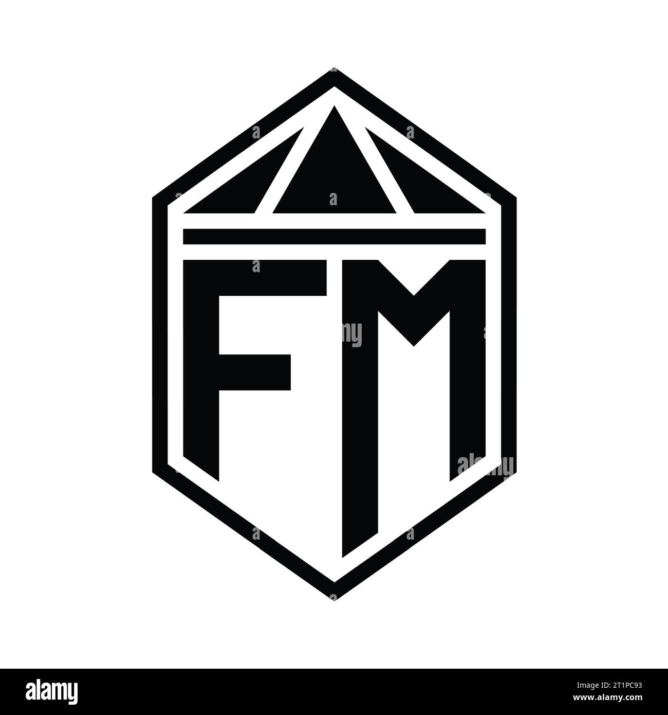 FM Letter Logo monogram simple hexagon shield shape with triangle crown isolated style design ...