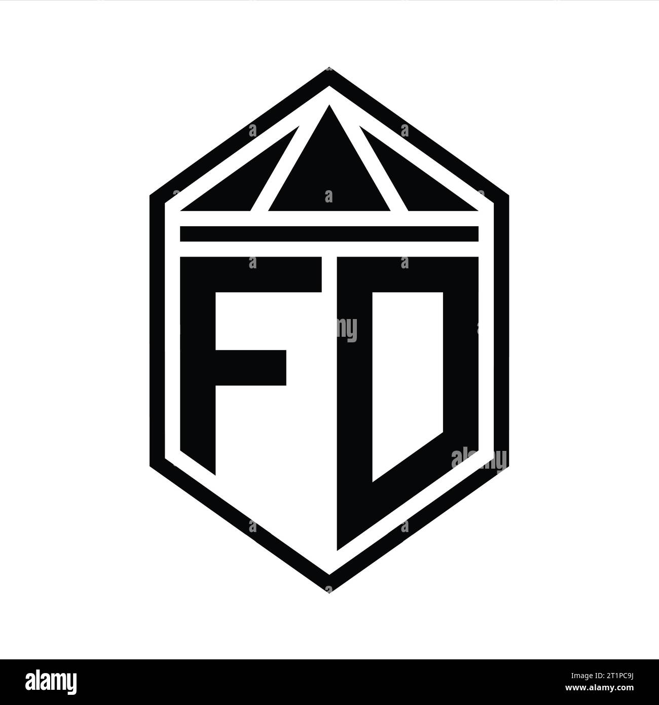 FD Letter Logo monogram simple hexagon shield shape with triangle crown isolated style design ...