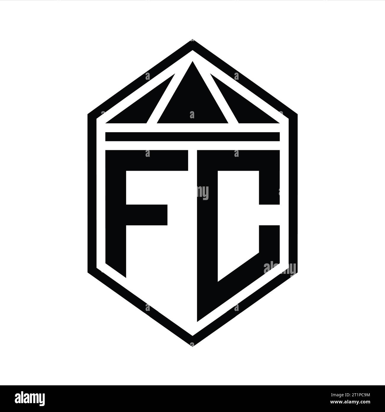 FC Letter Logo monogram simple hexagon shield shape with triangle crown ...