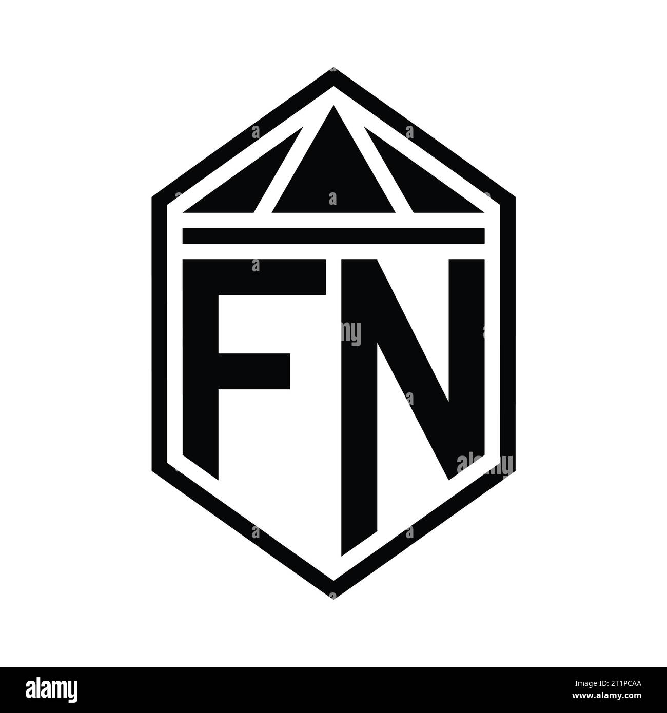 FN Letter Logo monogram simple hexagon shield shape with triangle crown ...